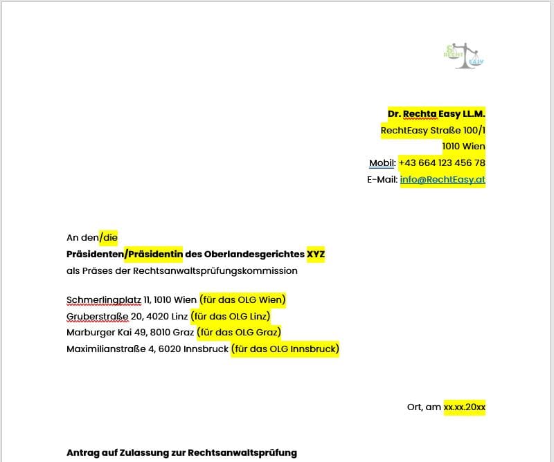 Der ultimative Leitfaden für die Rechtsanwaltsprüfung (inkl. Musterantrag & Plan) - RechtEasy.at