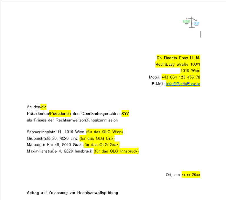 Der ultimative Leitfaden für die Rechtsanwaltsprüfung (inkl. Musterantrag & Plan) - RechtEasy.at